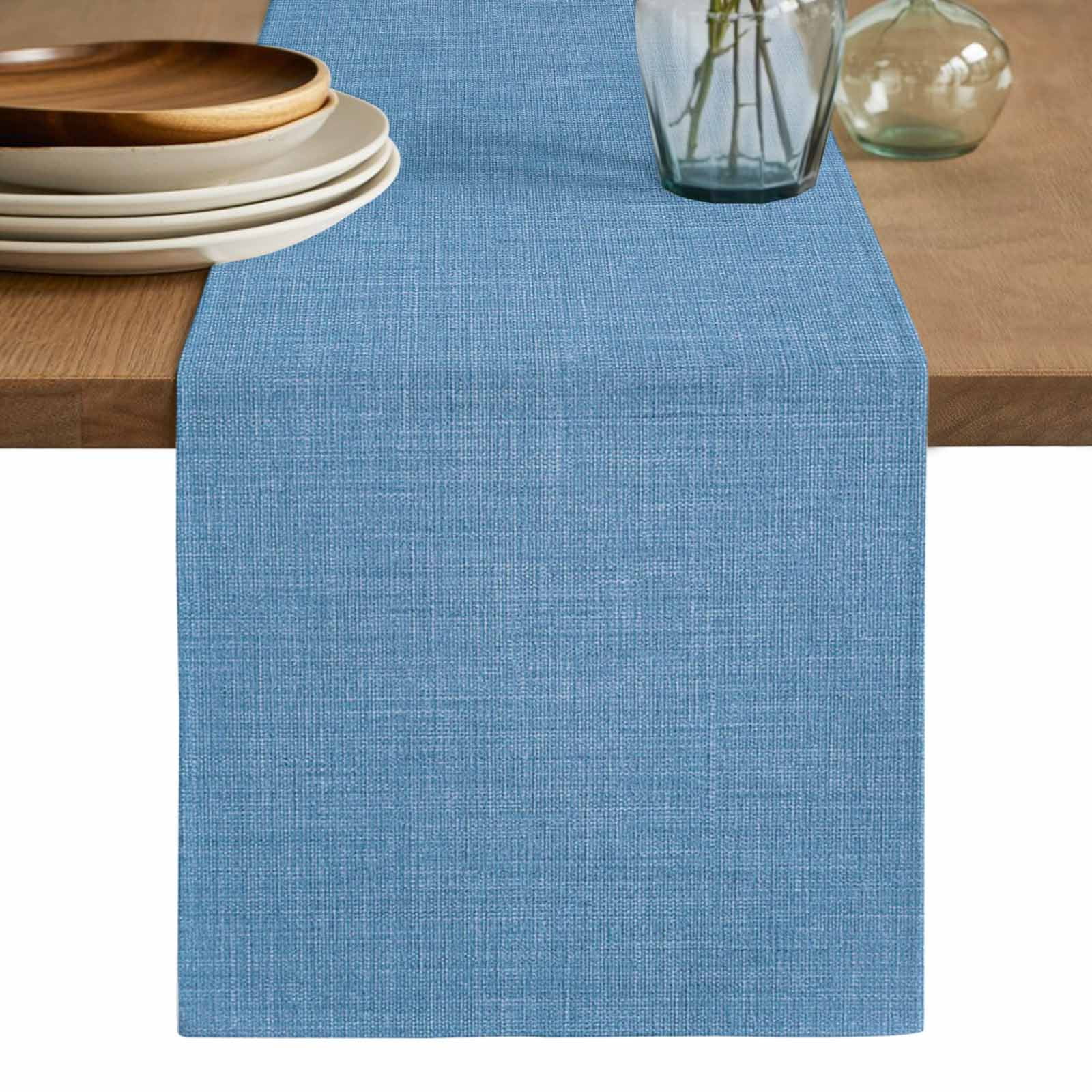 Blue Burlap Texture Table Runner, Farmhouse Vintage Blue Washable ...