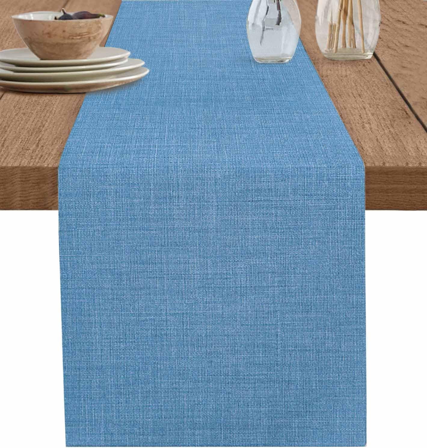 Blue Burlap Texture Table Runner, Washable Cotton Linen Table Runners ...