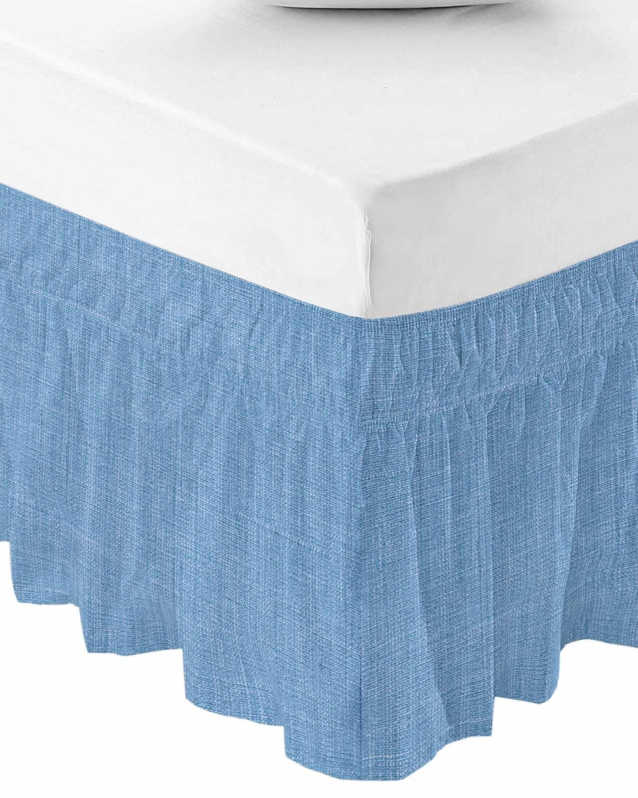 Blue Burlap Texture Wrap Around Bed Skirts for Queen Bed 16