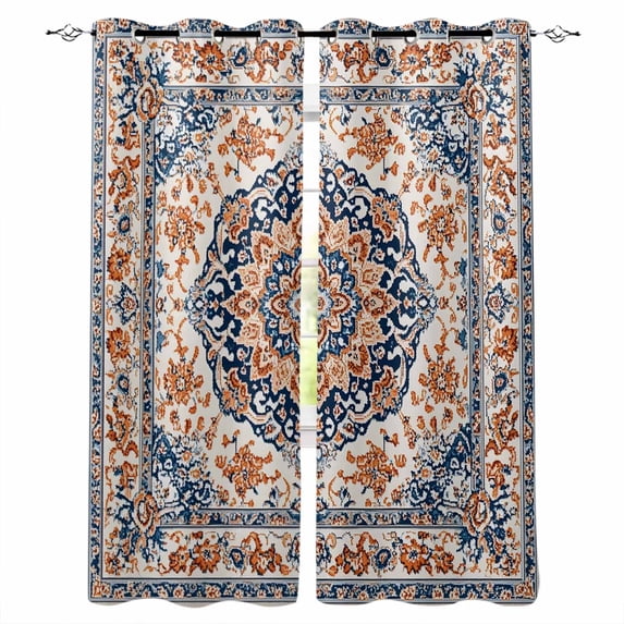 Blue Burnt Orange Boho Blackout Curtains 45 Inches Long for Bedroom ...