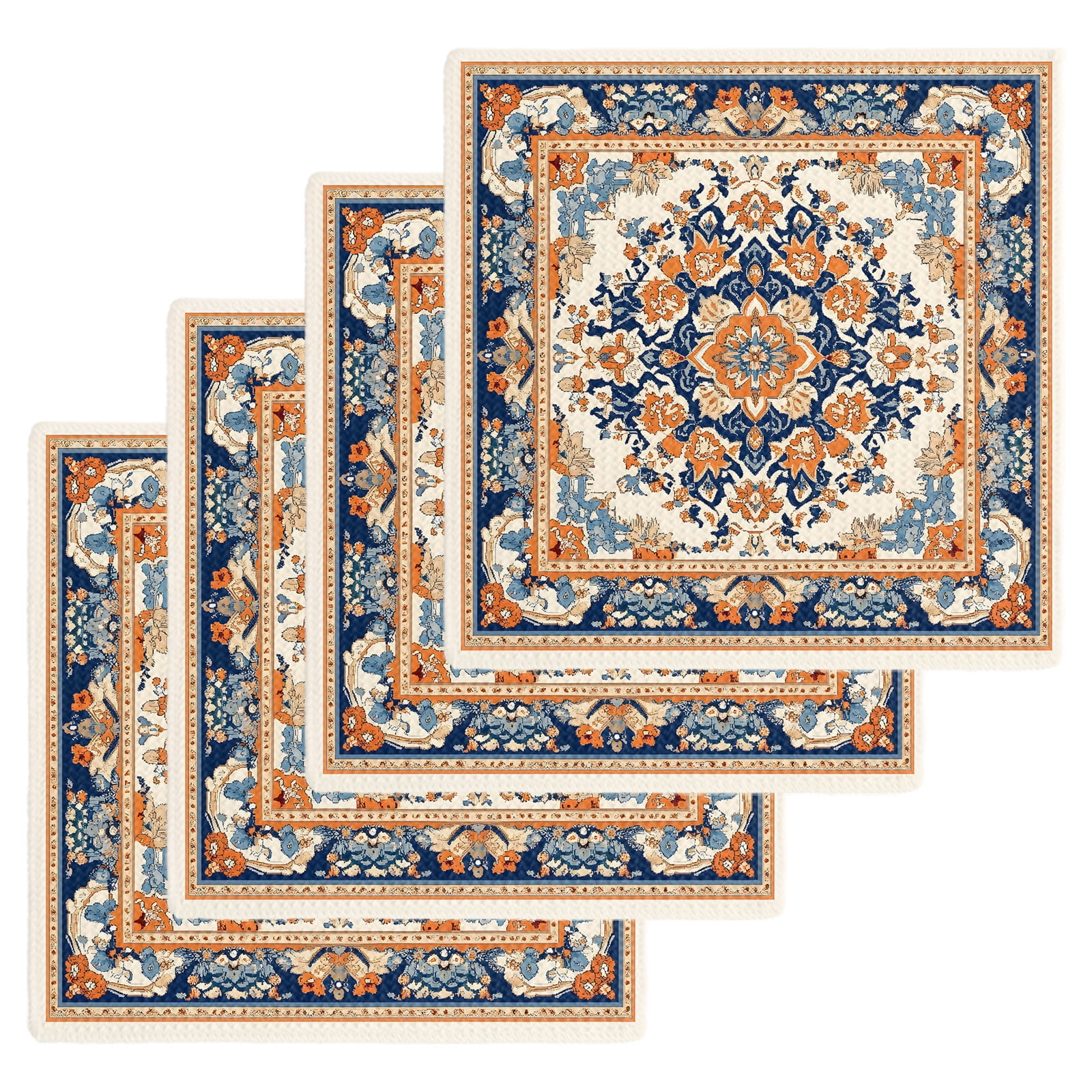 Blue Burnt Orange Boho Kitchen Dish Towels for Drying Dishes Set of 4 ...