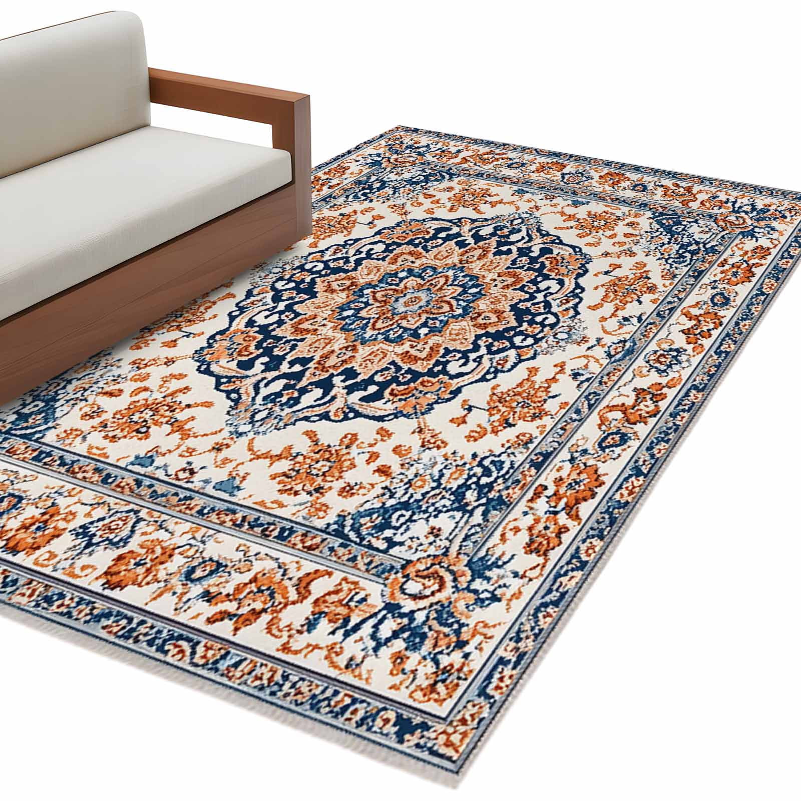 Blue Burnt Orange Boho Large Area Rugs for Bedroom Living Room, Soft ...