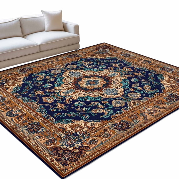Blue Burnt Orange Boho Washable Rug 4x6 Area Rug for Living Room ...