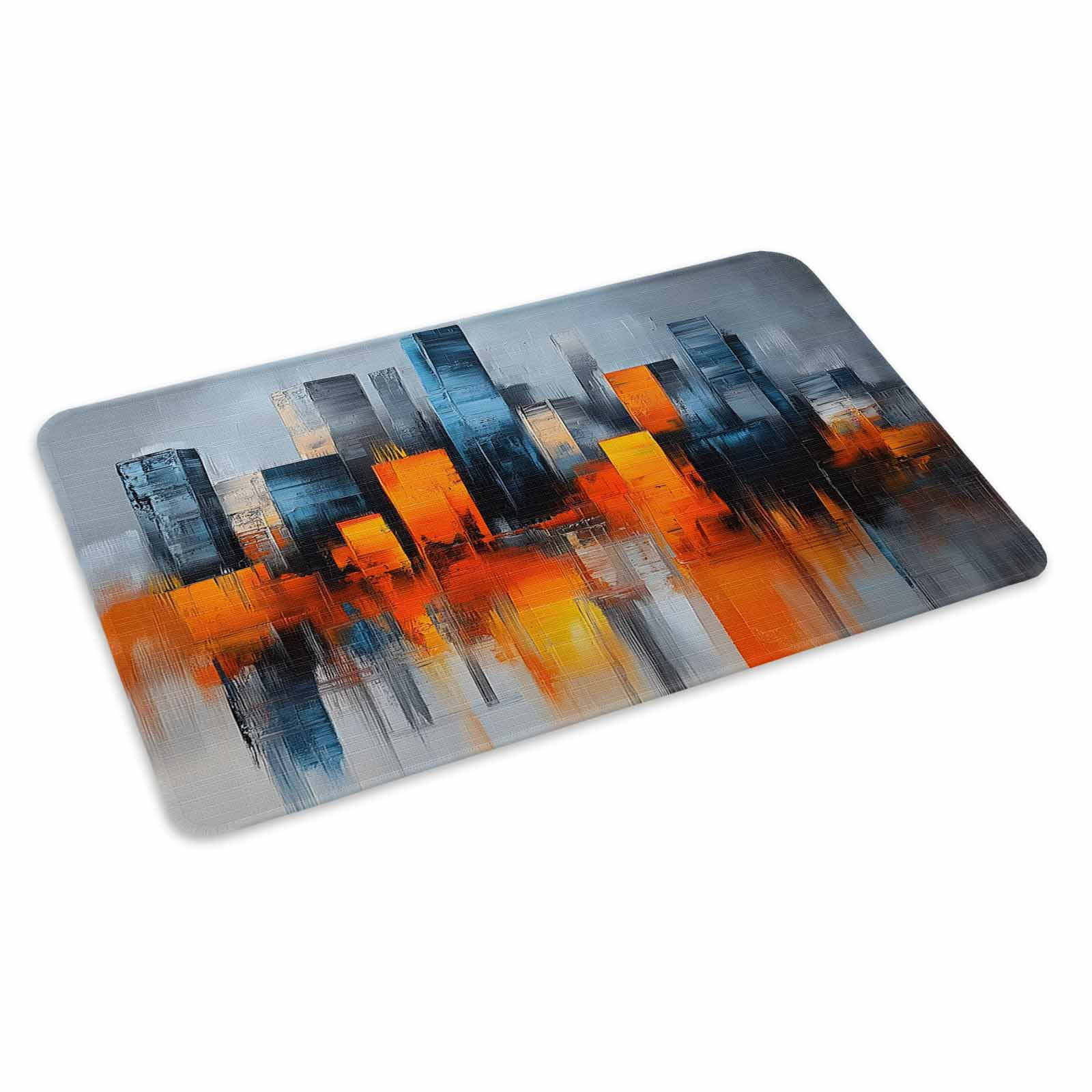 Blue Burnt Orange Doormat Outdoor Entrance 20"x31.5", Modern Oil ...