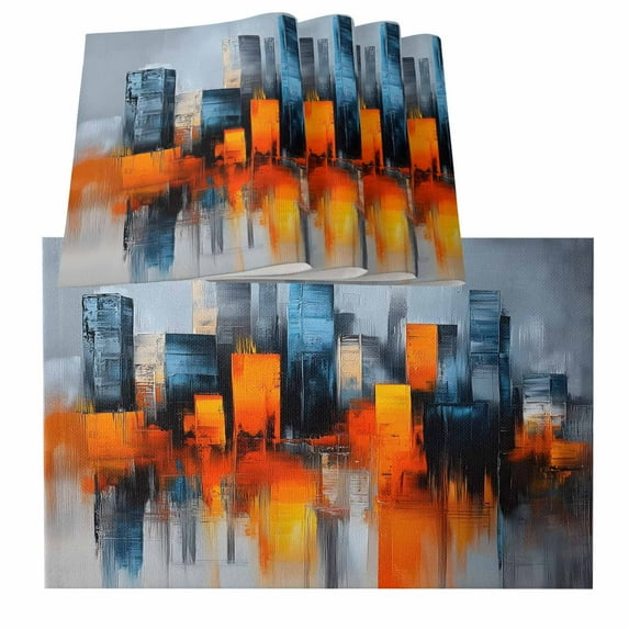 Blue Burnt Orange Placemats for Dinning Table Set of 6, Modern Oil ...