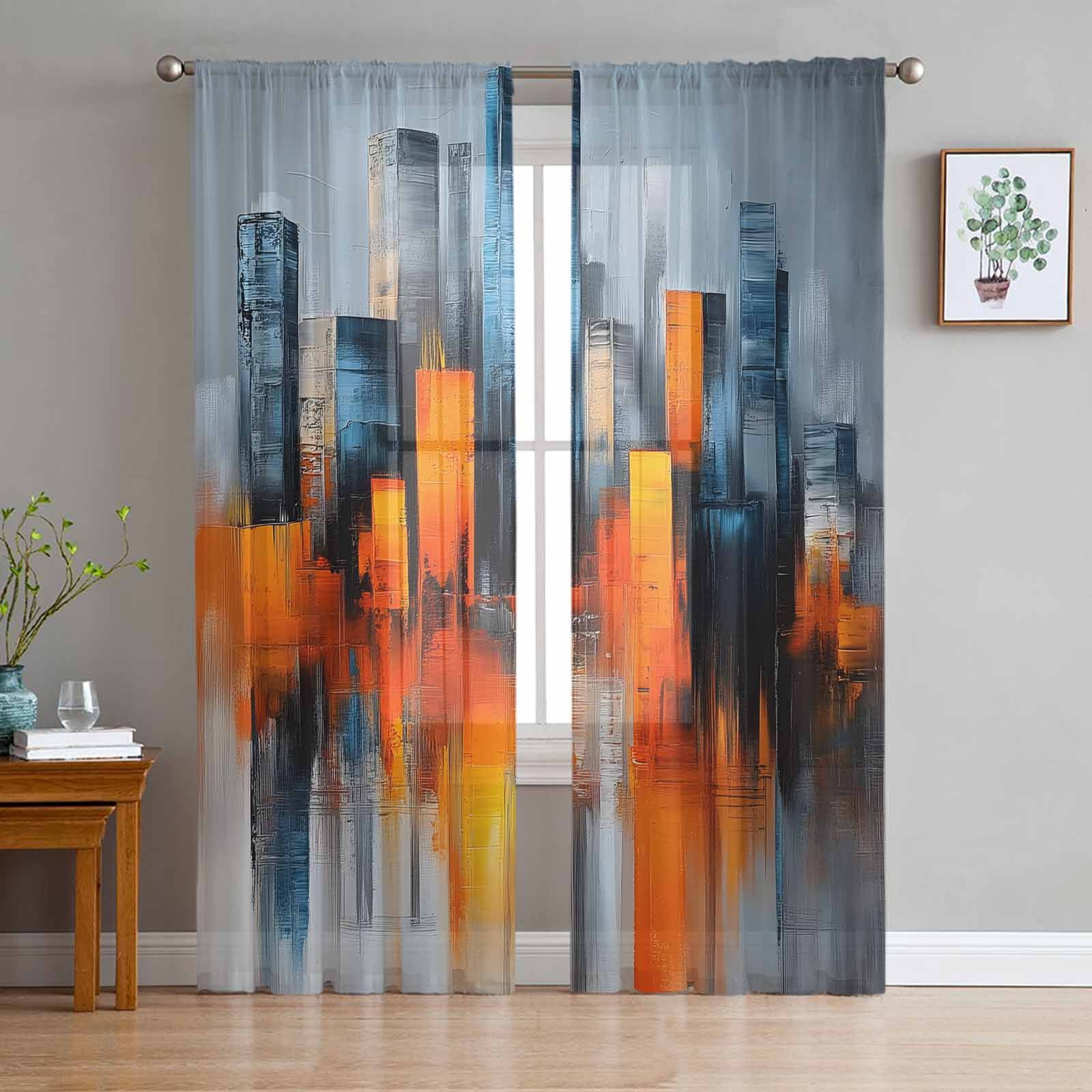 Blue Burnt Orange Sheer Curtains 72 Inches Long 2 Panels Set, Window ...