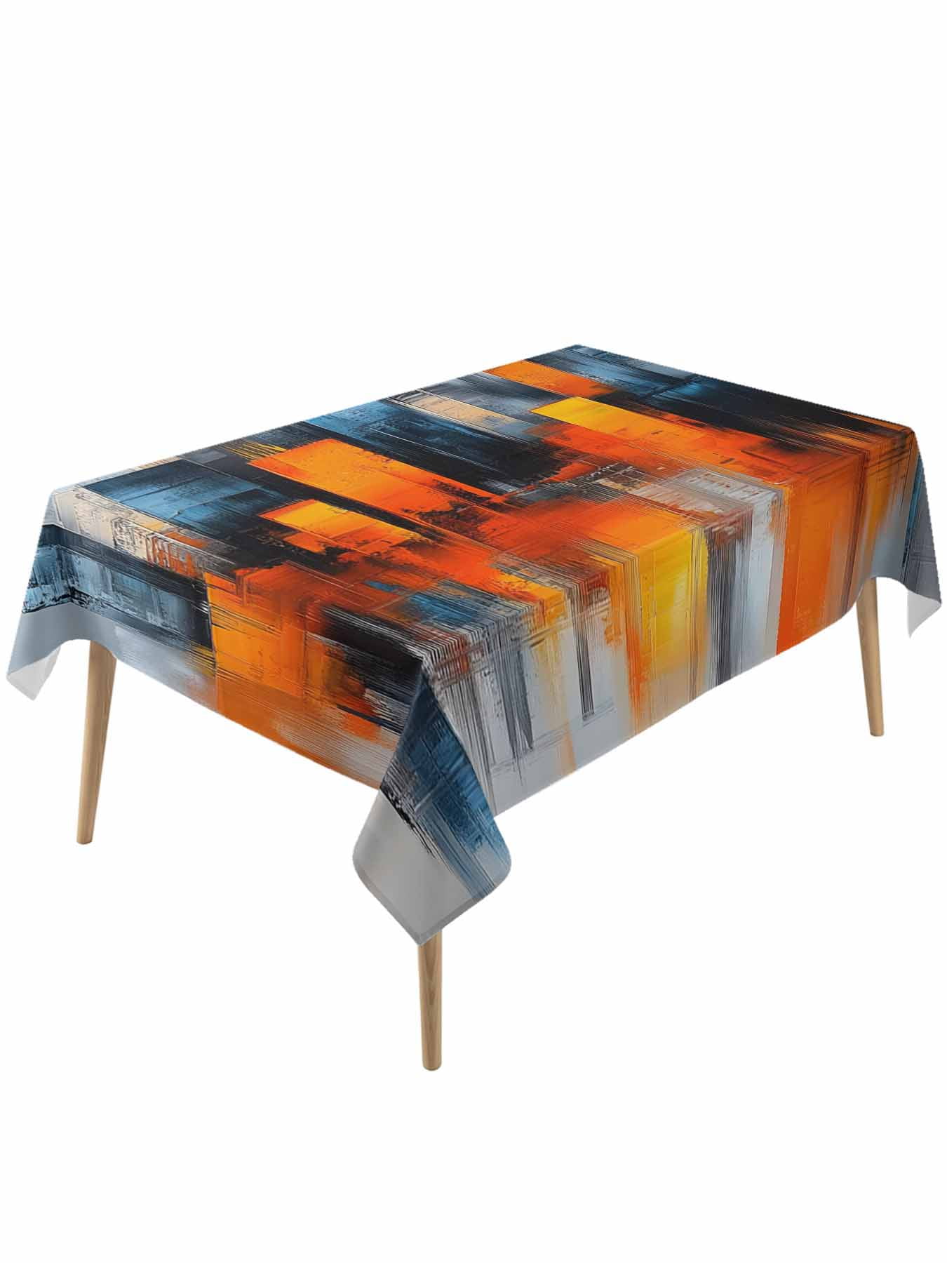 Blue Burnt Orange Table Cloth, Modern Oil Painting Geometric Abstract ...