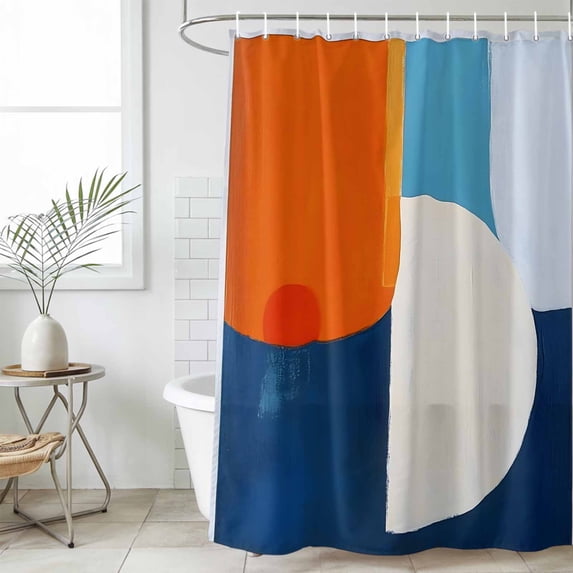 Blue Burnt Orange Waterproof Fabric Shower Curtain,Modern Oil Painting ...