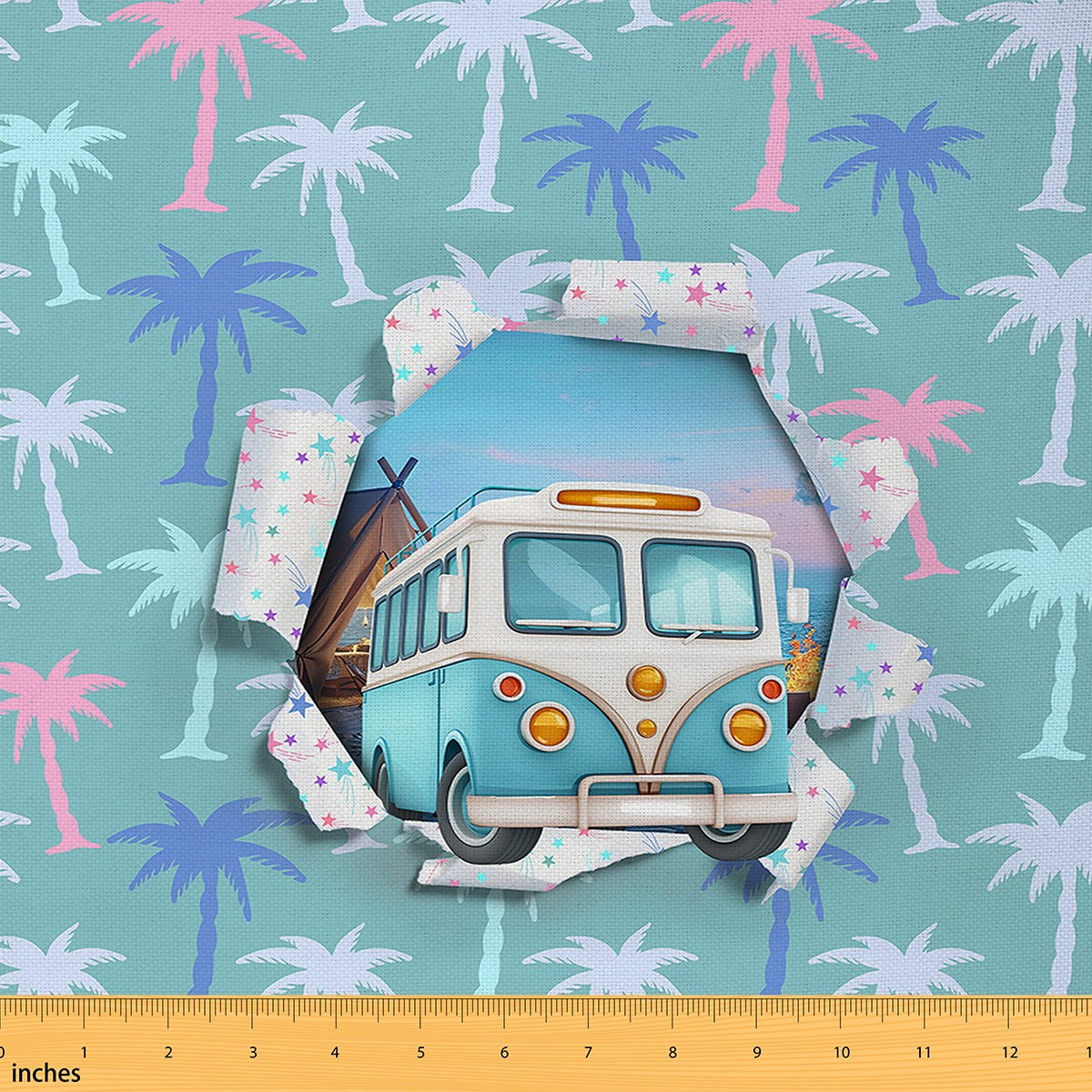 Blue Bus Car Fabric By The Yard Travel Car Upholstery Fabric,Camper Car ...