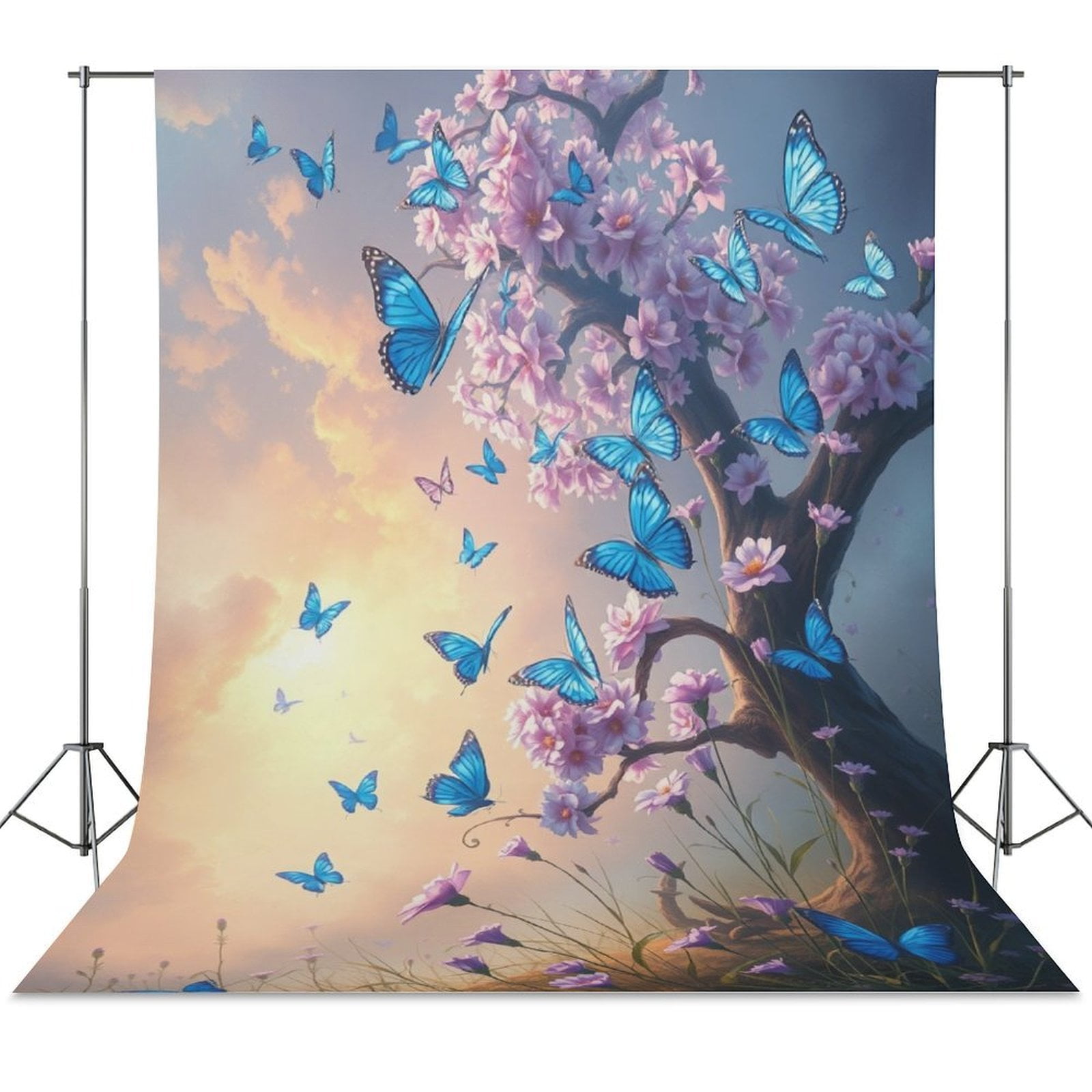 Blue Butterflies Blossom Tree Backdrop Baby Shower Newborn Portrait ...