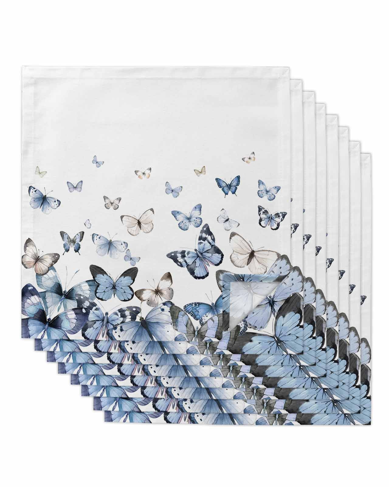 Blue Butterflies Cloth Napkins Set of 8 Reusable Dinner Napkins ...