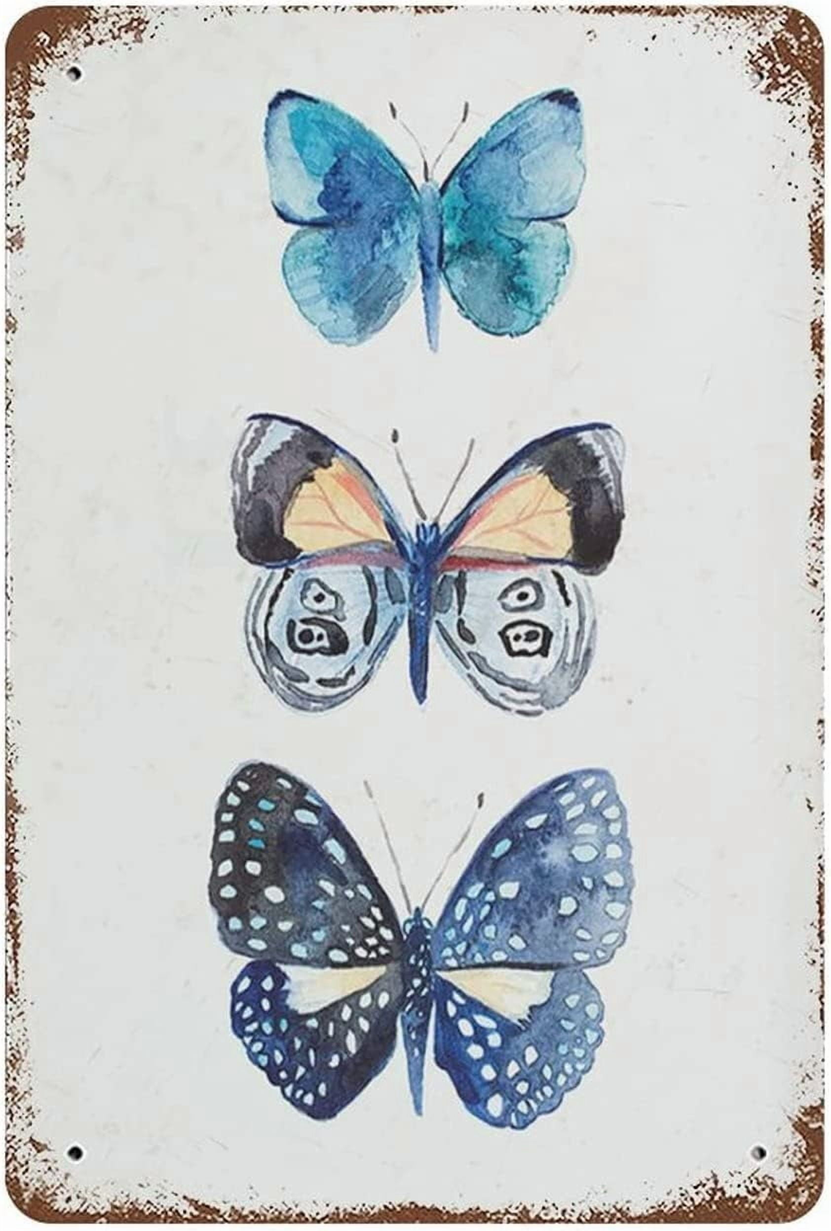 Blue Butterflies Creative Tin Sign Metal Retro Wall Decor for Home Gate ...