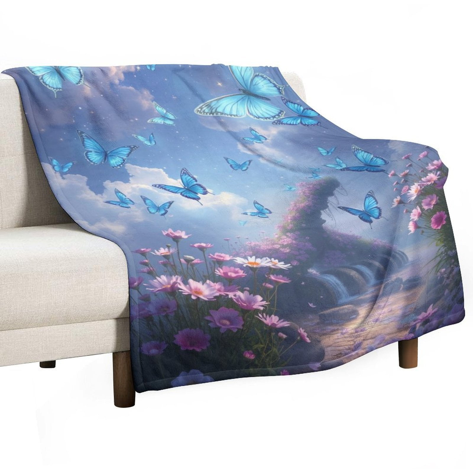Blue Butterflies Fantasy Land Throw Blanket for Sofa Luxury Home ...