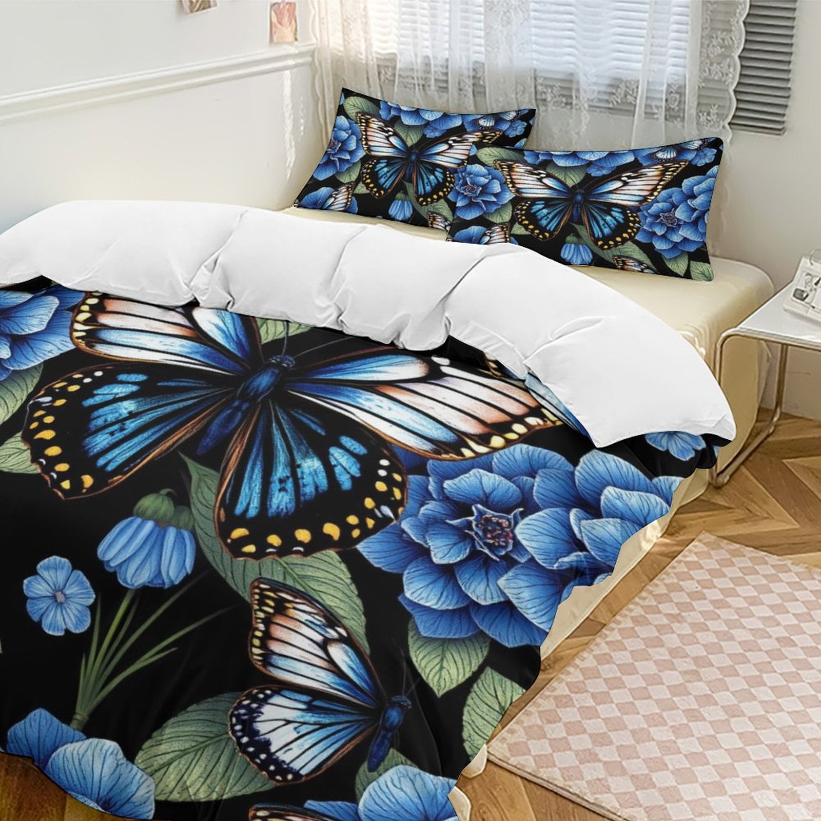 Blue Butterflies Flowers Bed Sheet Set Comforter Sets Themed Bedding ...