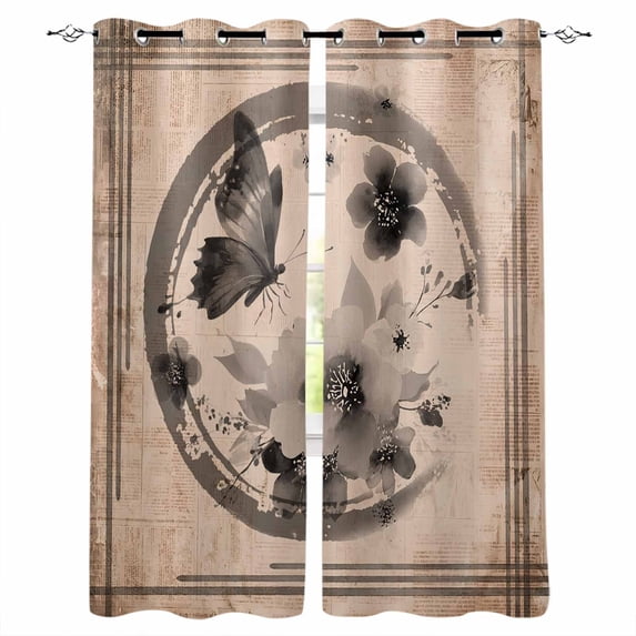 Blue Butterflies Flowers Blackout Curtains for Bedroom/Living Room ...