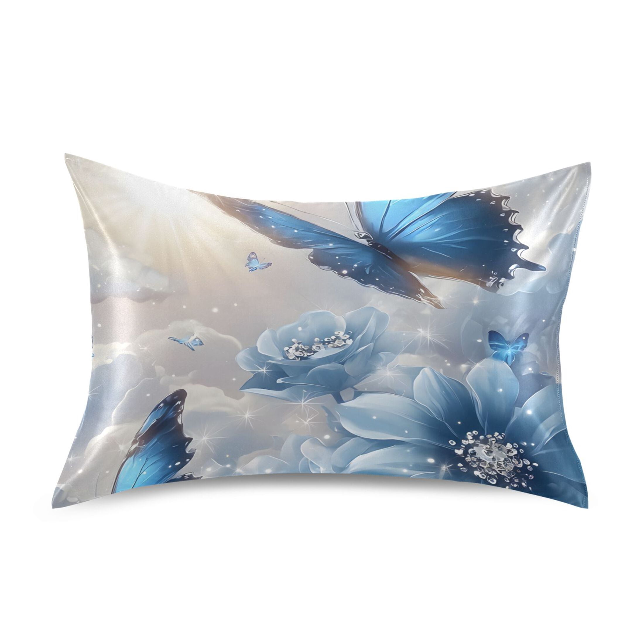 Blue Butterflies Flowers Clouds Satin Pillowcase Envelope Design Pillow ...
