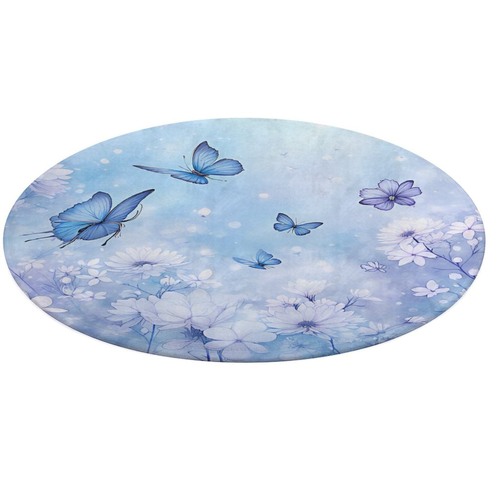 Blue Butterflies Flowers Dreams Rugs Trea Rugs Not-Slip Round Rugs Area ...