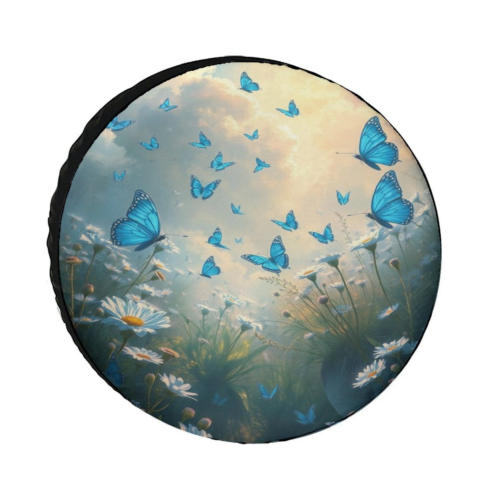 Blue Butterflies Flowers Heaven Spare Tire Cover Dust-Proof Wheel Tire ...