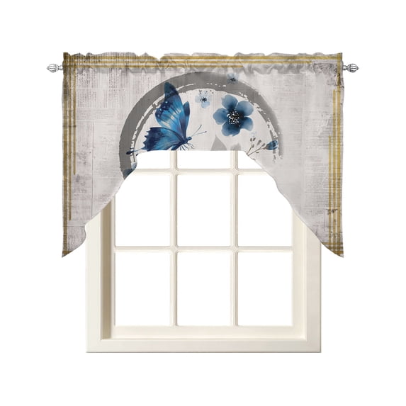 Blue Butterflies Flowers Kitchen Swag Valances for Windows, Spring ...