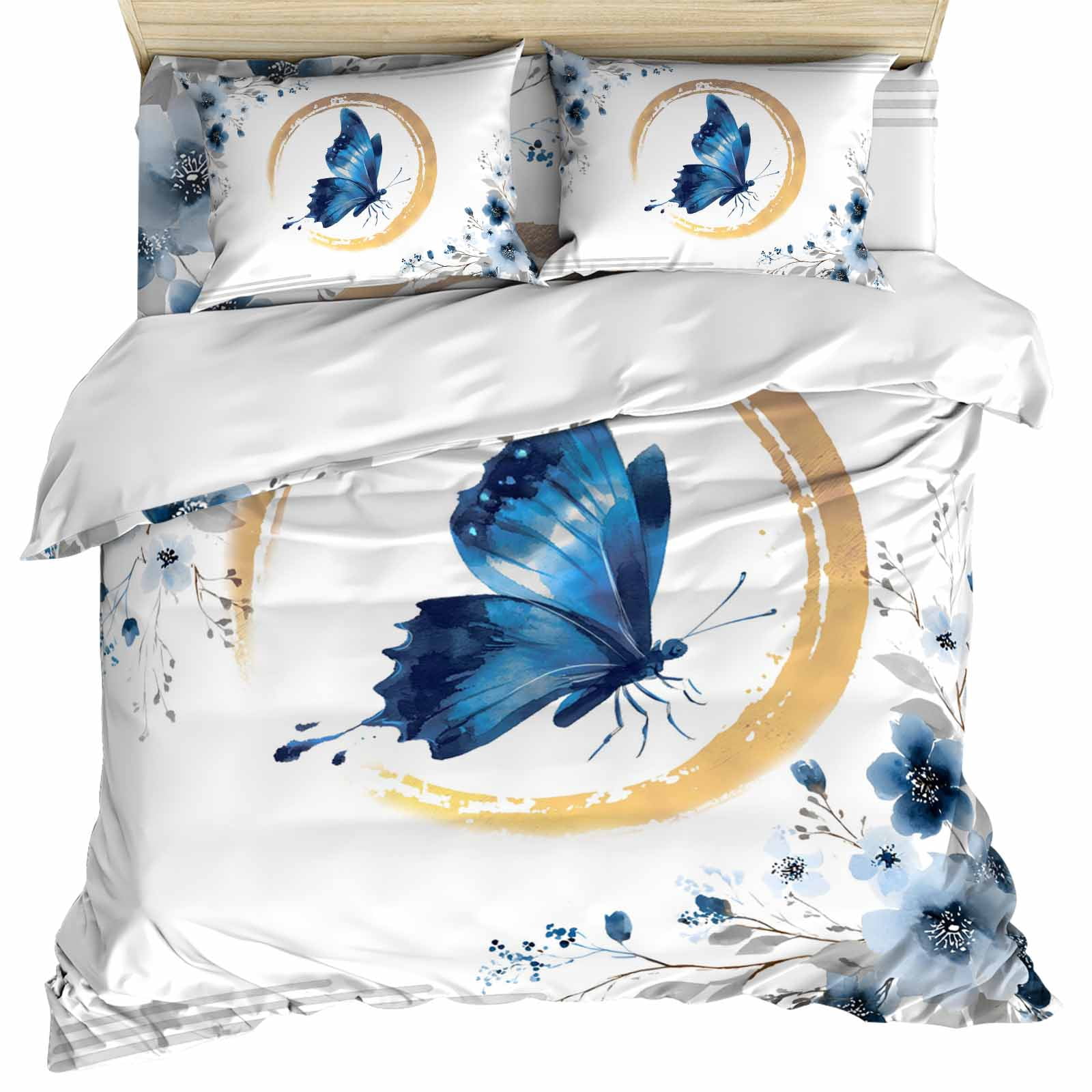Blue Butterflies Flowers Set of 4 Bedding Quilt Covers, Spring ...