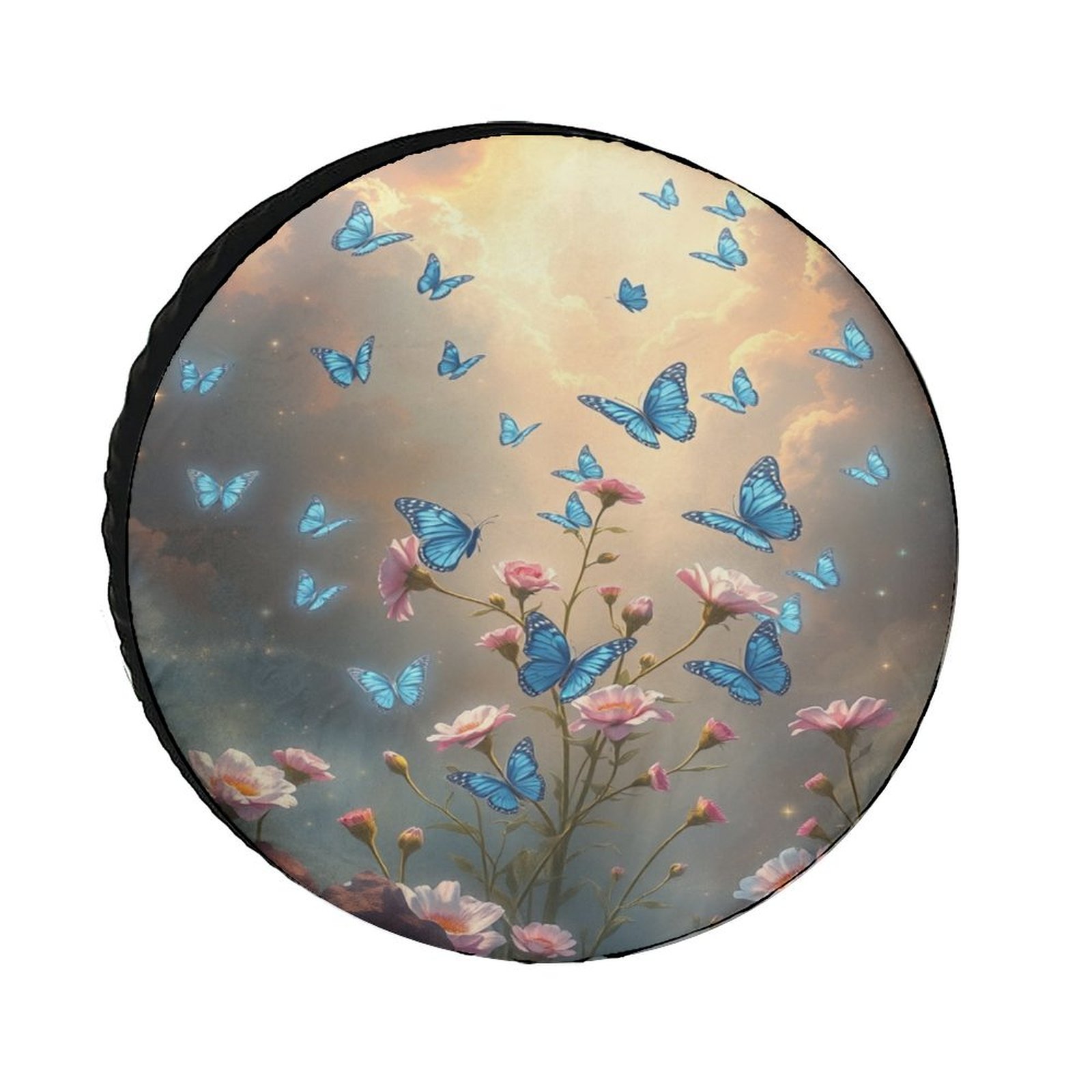 Blue Butterflies Flowers Sky Spare Tire Cover Dust-Proof Wheel Tire ...