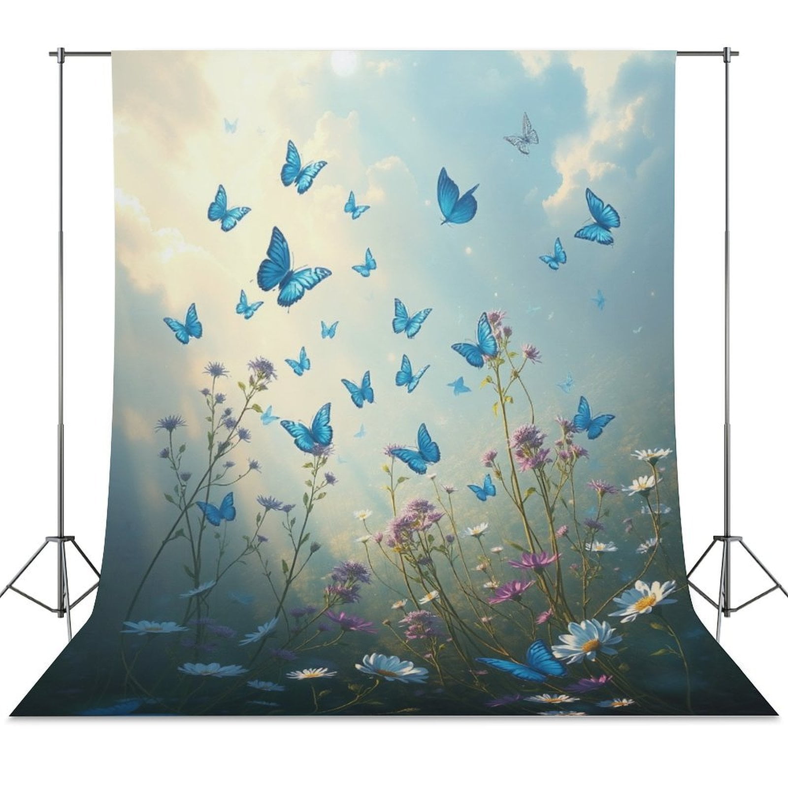 Blue Butterflies Flowers Sun Decorations BackdropPortrait Photography ...