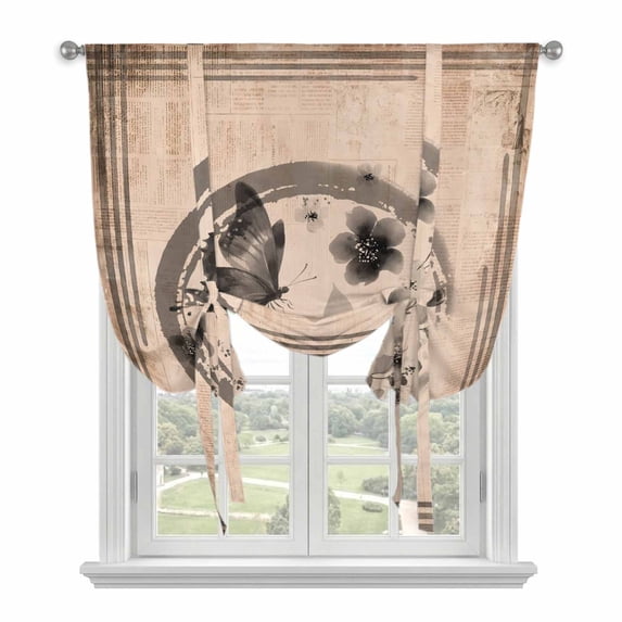 Blue Butterflies Flowers Tie Up Curtains for Window, Thermal Insulated ...
