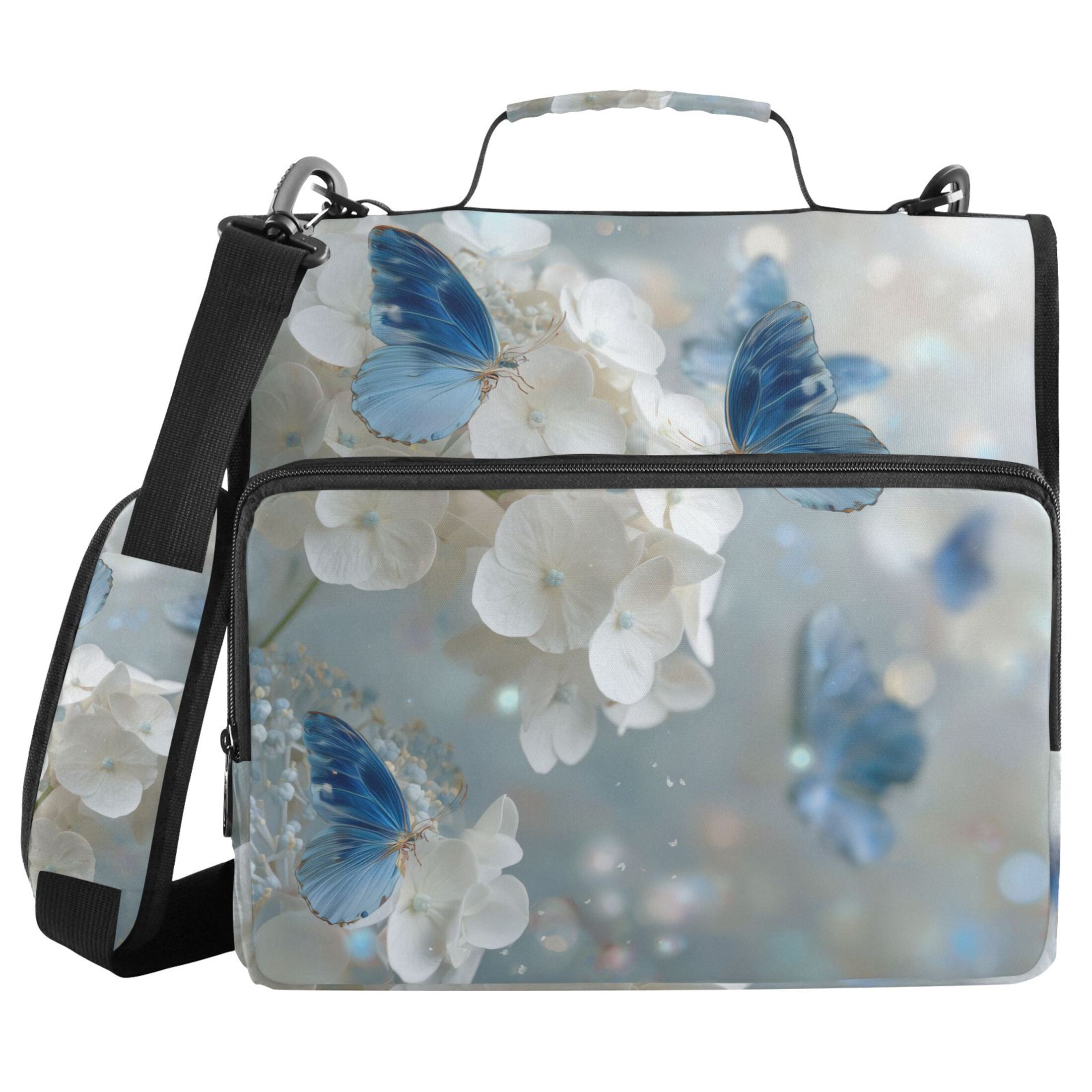 Blue Butterflies Fluttering Among White Florals Binder Bag with ...