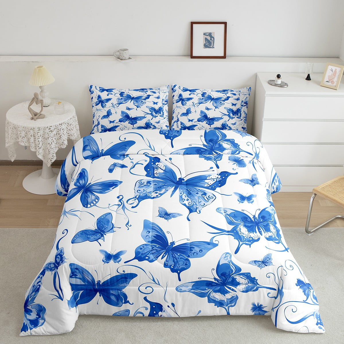 Blue Butterflies Full Size Comforter Set, Vintage Butterfly Animals Bed ...