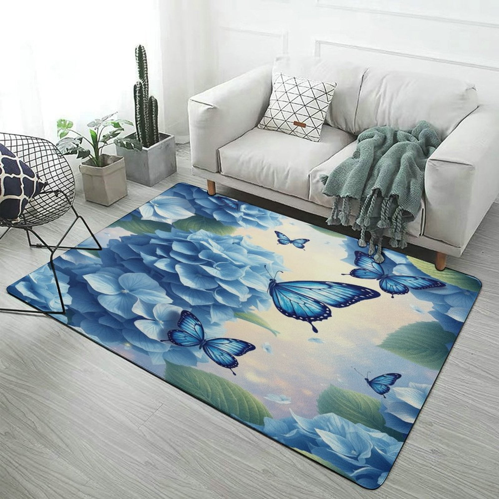Blue Butterflies Hydrangeas Area Rug Wet Carpet Luxury Area Rug Living ...