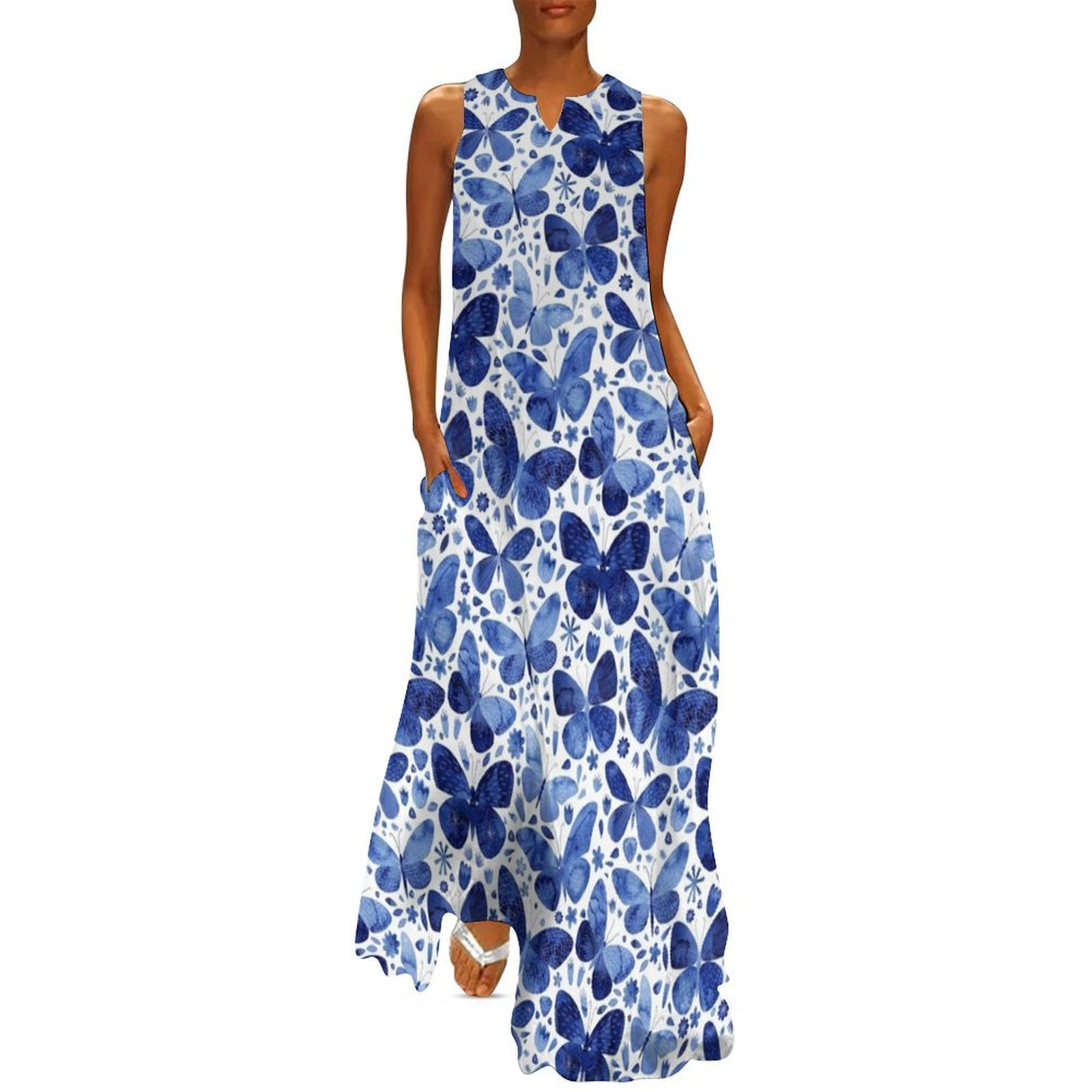 Blue Butterflies Long Dress summer dress for women 2025 women's summer dress 2025 Long dresses ...