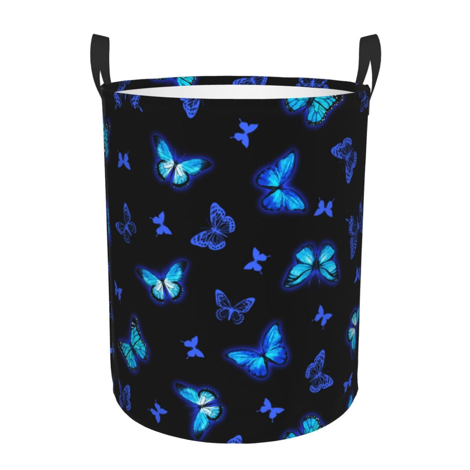 Blue Butterflies Shinning Circular Laundry Hamper With Handles ...