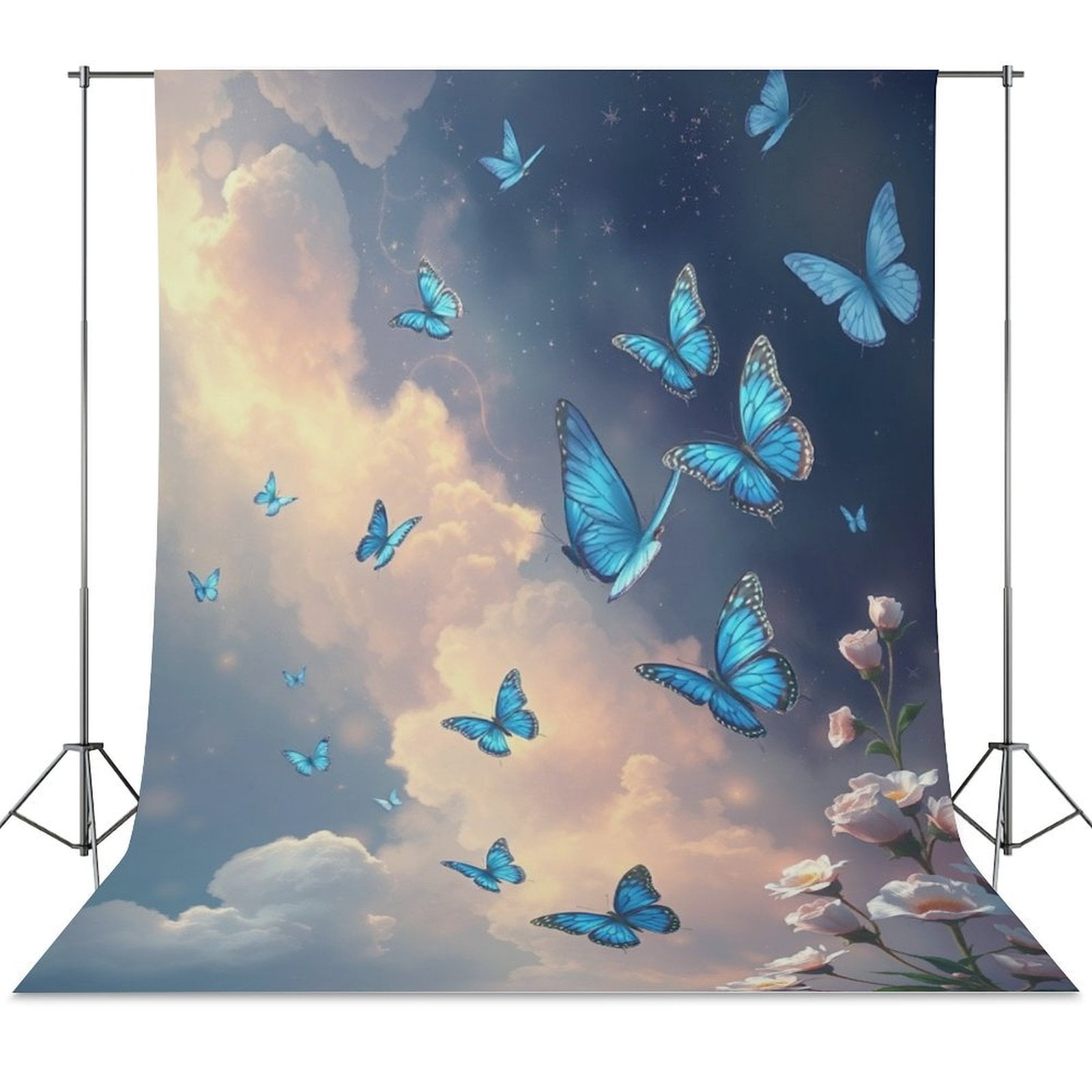 Blue Butterflies Sky Flowers Backdrop Baby Shower Newborn Portrait Girl ...
