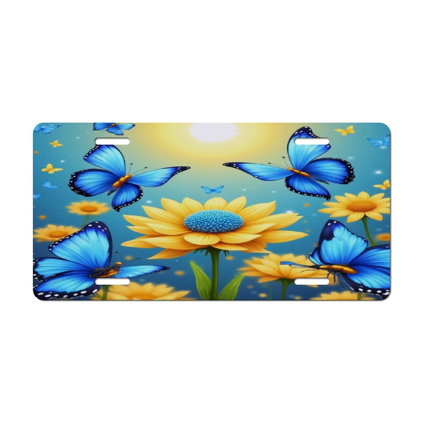 Blue Butterflies & Sunflowers Garden License Plate Lightweight Aluminum ...