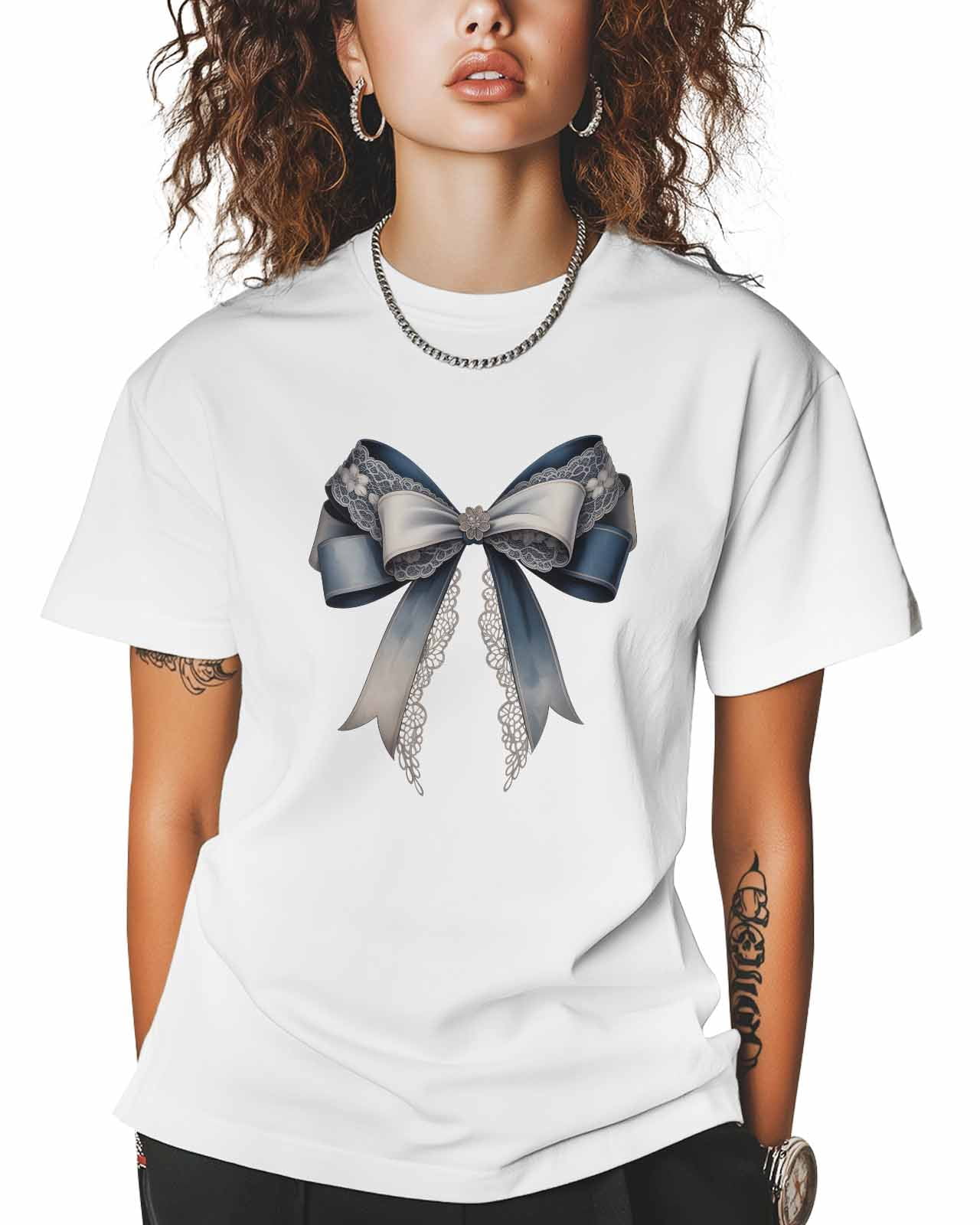 Blue Butterflies T Shirts for Women Short Sleeve Cotton Crewneck T ...