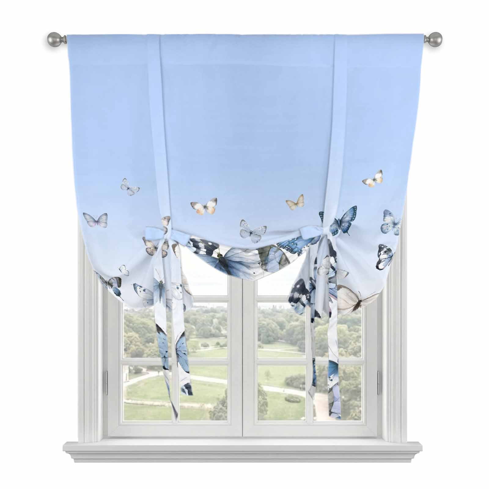 Blue Butterflies Tie Up Curtains for Windows, Adjustable Balloon Window ...