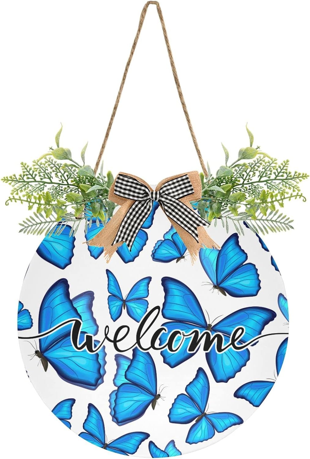 Blue Butterflies Welcome Sign Farmhouse Front Porch Door Hanging ...