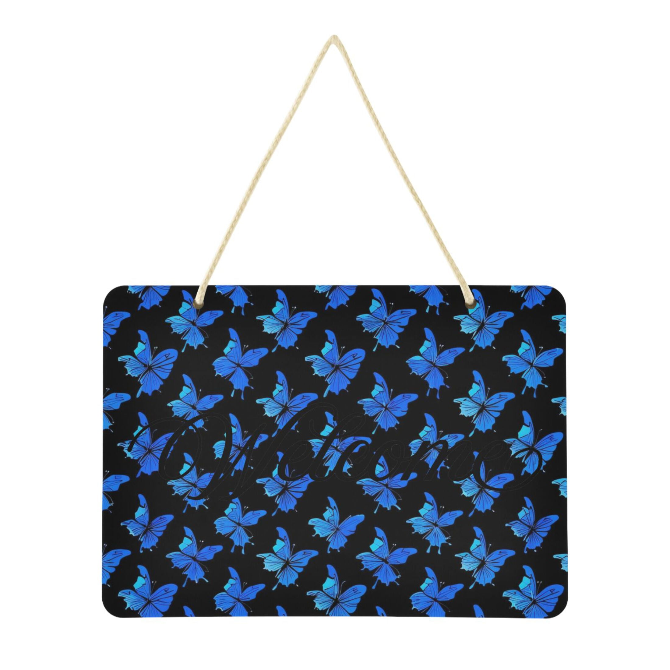 Blue Butterflies Welcome Sign Front Door PVC 14x10 inch Hanger Hello ...
