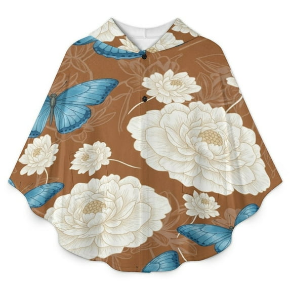 Blue Butterflies White Peonies Brown Background Blanket Oversized ...