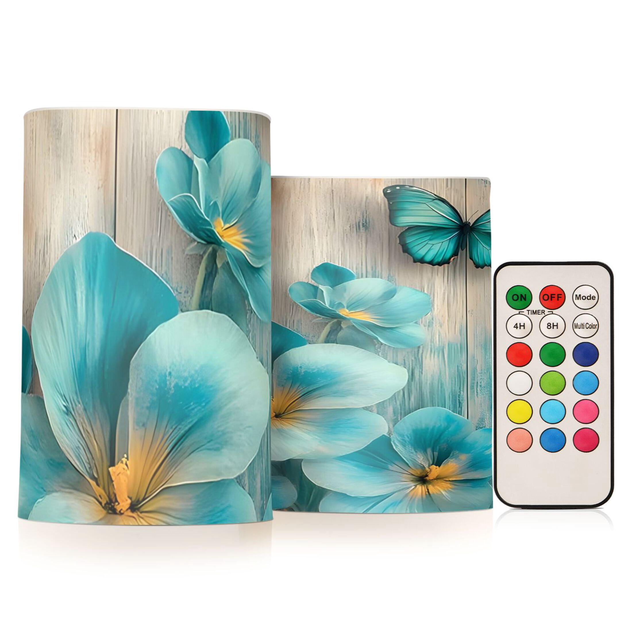 Blue Butterflies and Flowers Flickering Flameless Candles Battery ...