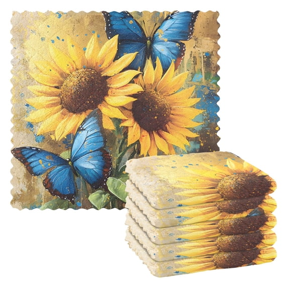 Blue Butterflies and Sunflowers Kitchen Cloth Dish Towels for Drying ...