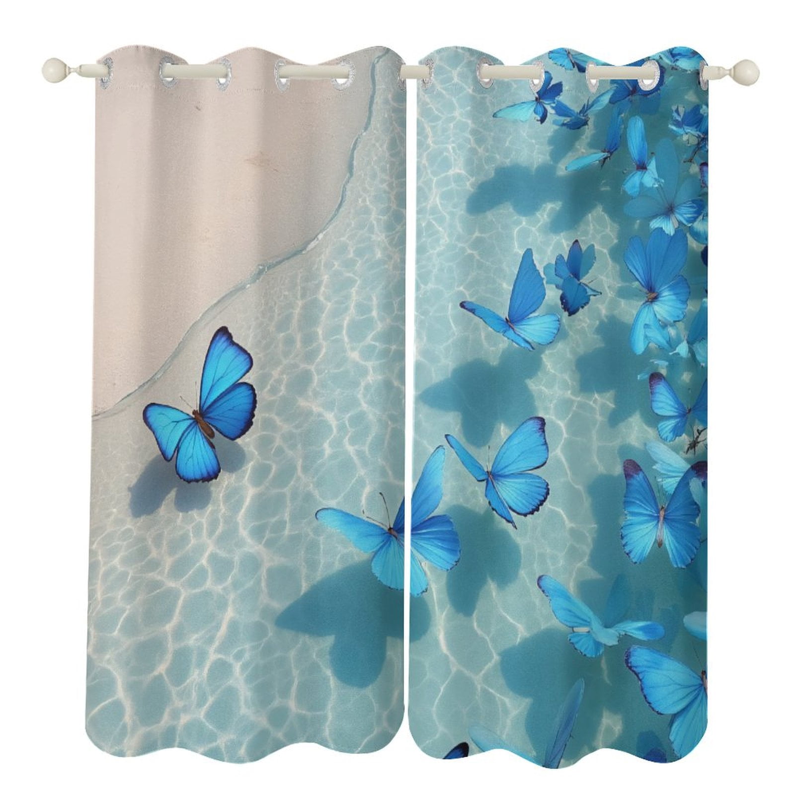 Blue Butterflies on Beach 2 Panels 3D Printing Pattern Curtain for ...
