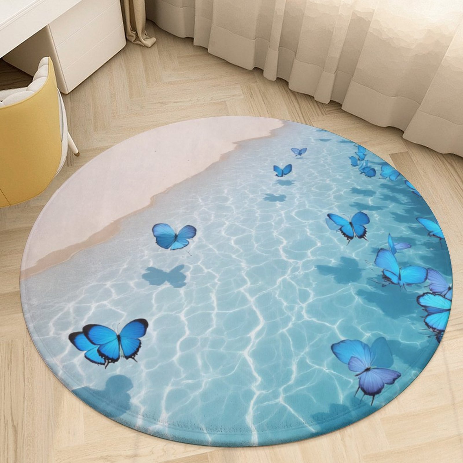 Blue Butterflies on Beach Round Area Rugs for Bedroom Living Room, 6FT ...