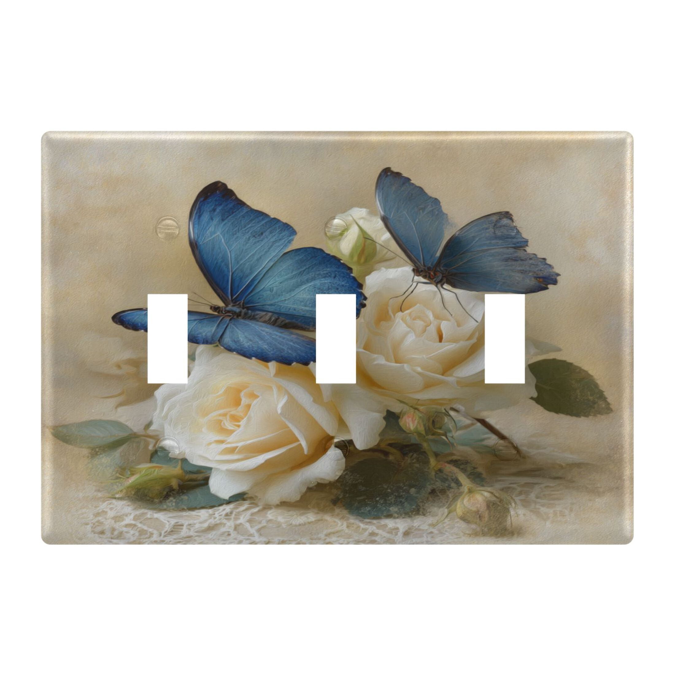 Blue Butterflies on White Roses Retro Light Switch Cover Electrical ...