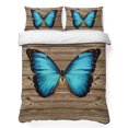 Blue Butterfly 3 Piece Quilt Bedding Set with 2 Pillow Shams, Vintage ...