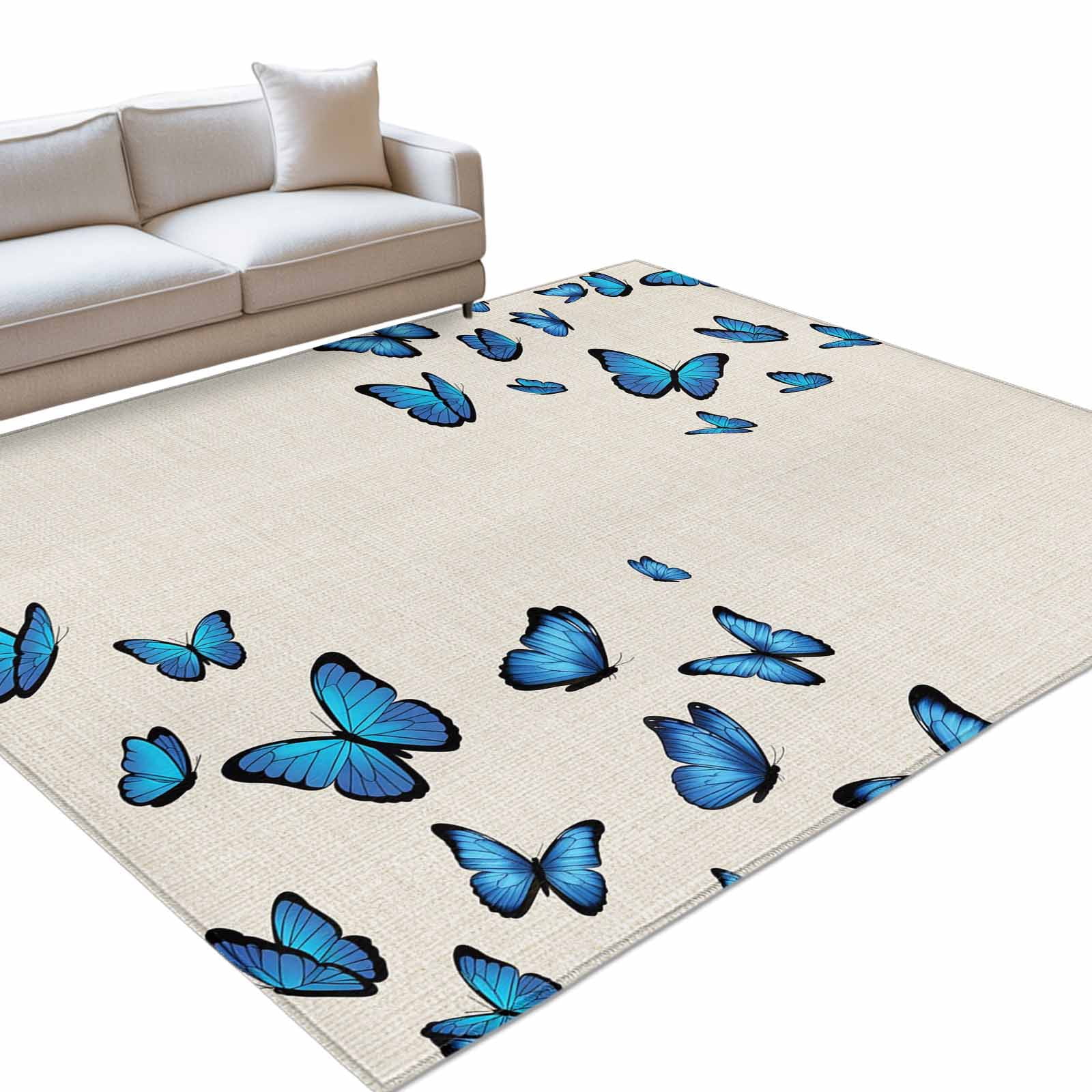 Blue Butterfly 3x5ft Non Slip Area Rug Retro Farmhouse Vintage Linen ...