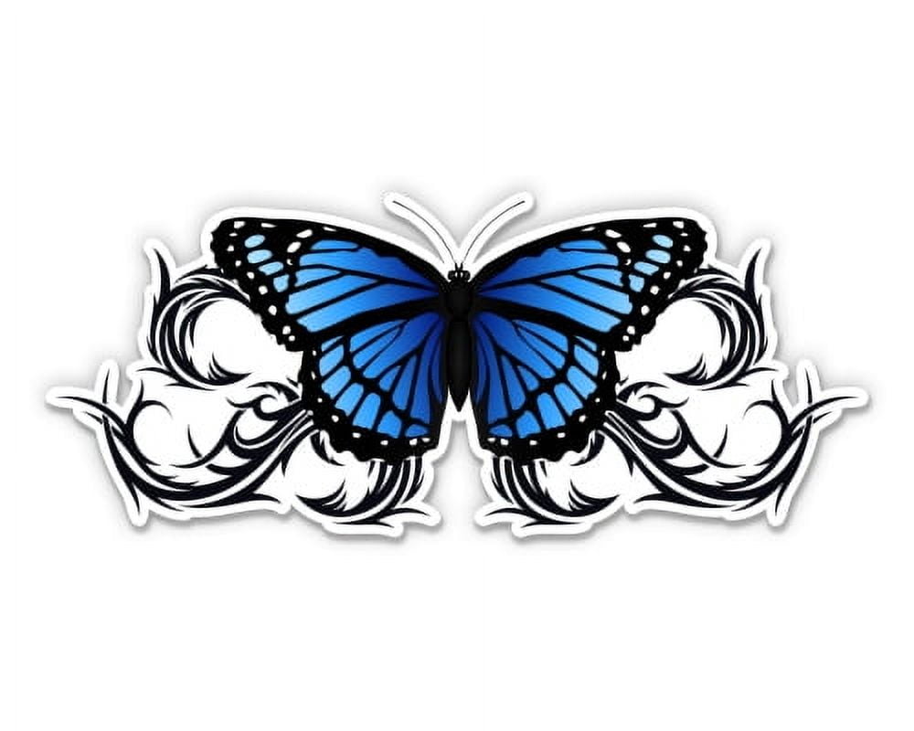 Blue Butterfly - 5" Vinyl Sticker - For Car Laptop I-Pad - Waterproof ...