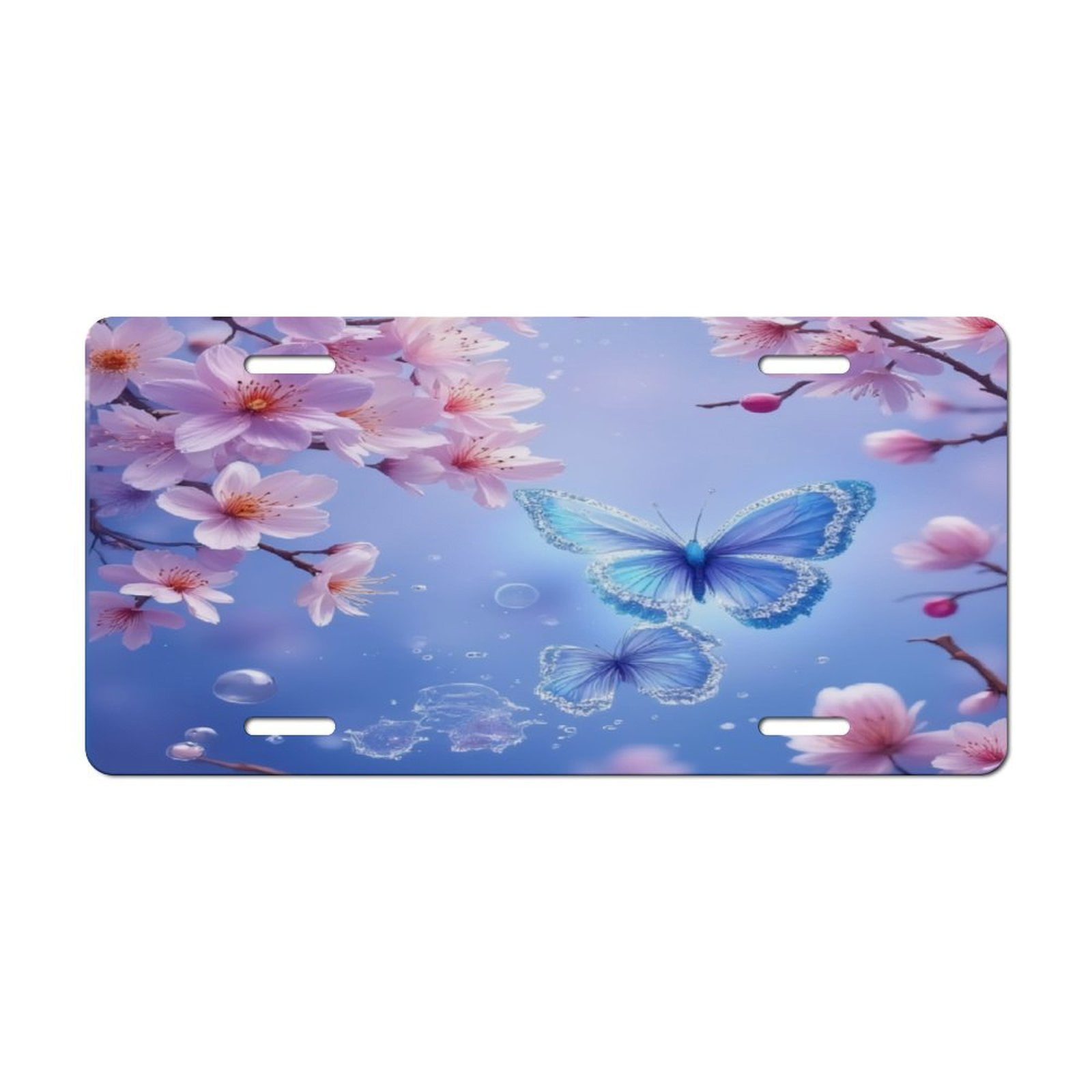 Blue Butterfly And Pink Blossoms License Plate Lightweight Aluminum ...