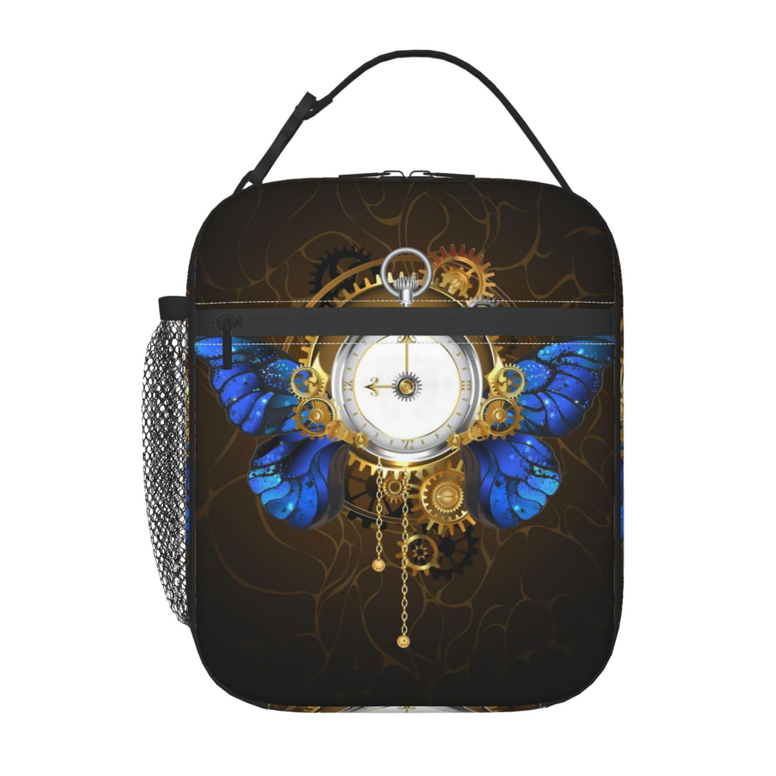 Blue Butterfly Antique Clocks Insulated Lunch Bag For Women Men ...