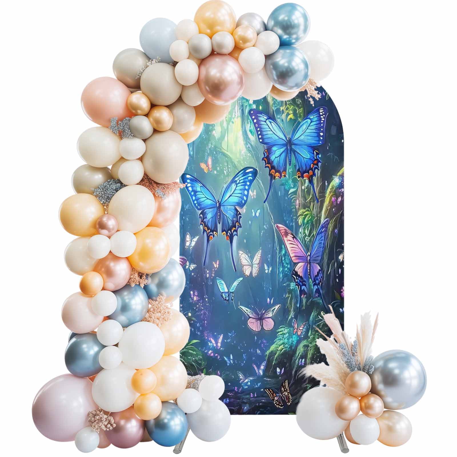 Blue Butterfly Arch Backdrop Cover 6.6 FT Dream Flower Forest Tree ...